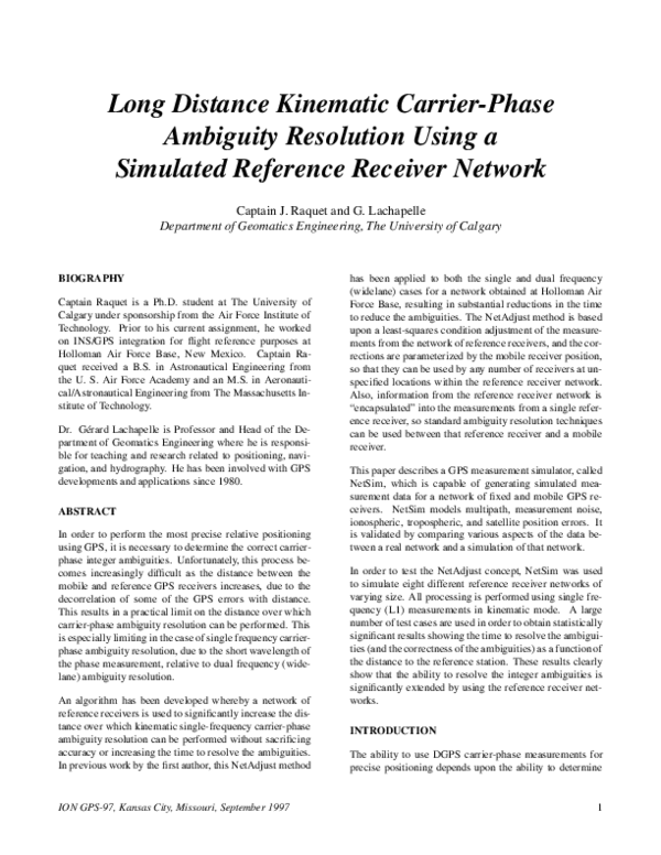 (PDF) Long-Distance Kinematic Carrier-Phase Ambiguity Resolution Using a Simulated Reference ...