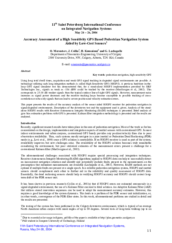 (PDF) Accuracy assessment of a high sensitivity GPS based pedestrian ...