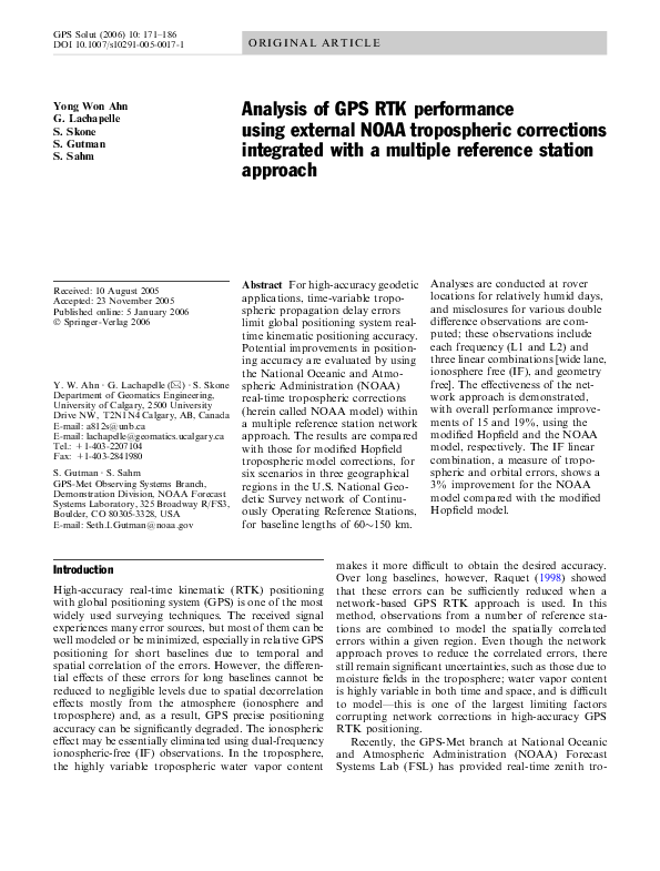 (PDF) Analysis of GPS RTK performance using external NOAA tropospheric corrections integrated ...
