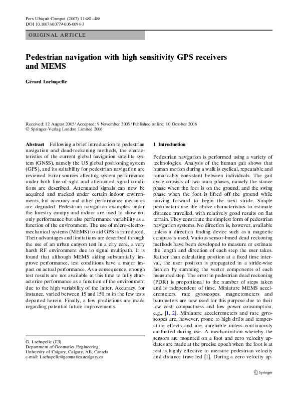(PDF) Pedestrian navigation with high sensitivity GPS receivers and MEMS