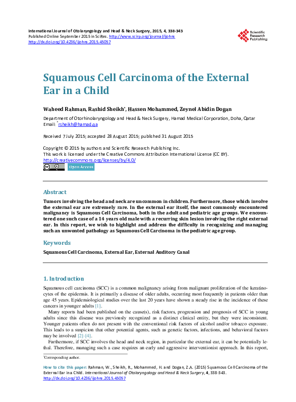 (PDF) Squamous Cell Carcinoma of the External Ear in a Child