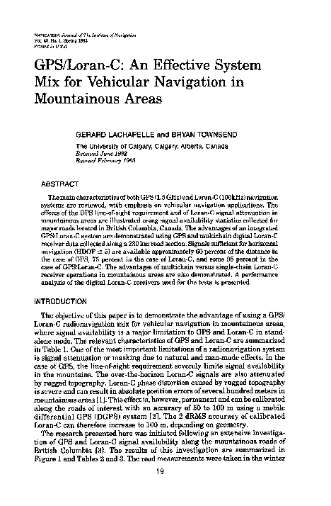 (PDF) GPS/Loran-C: An Effective System Mix for Vehicular Navigation in Mountainous Areas
