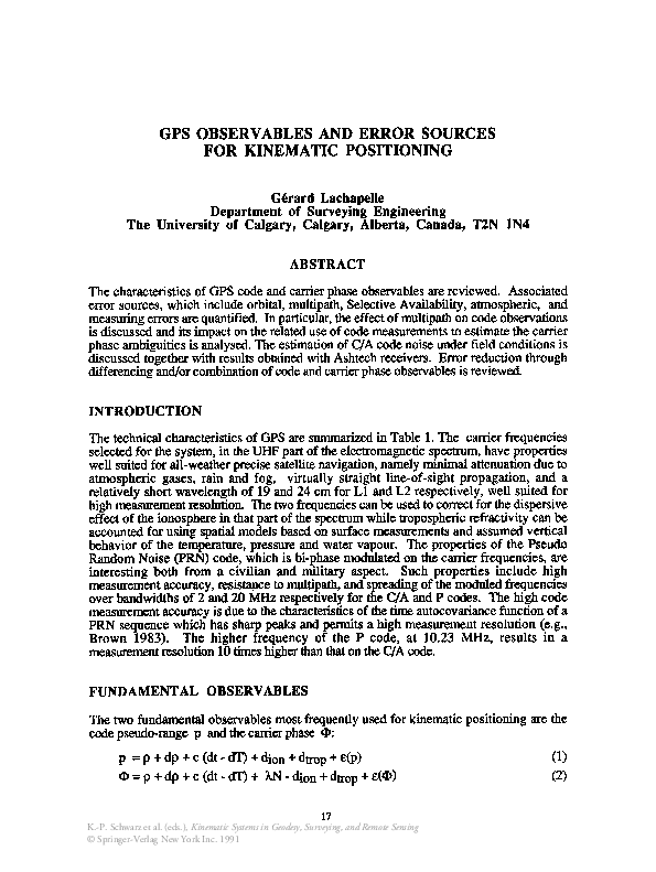 (PDF) GPS Observables and Error Sources for Kinematic Positioning