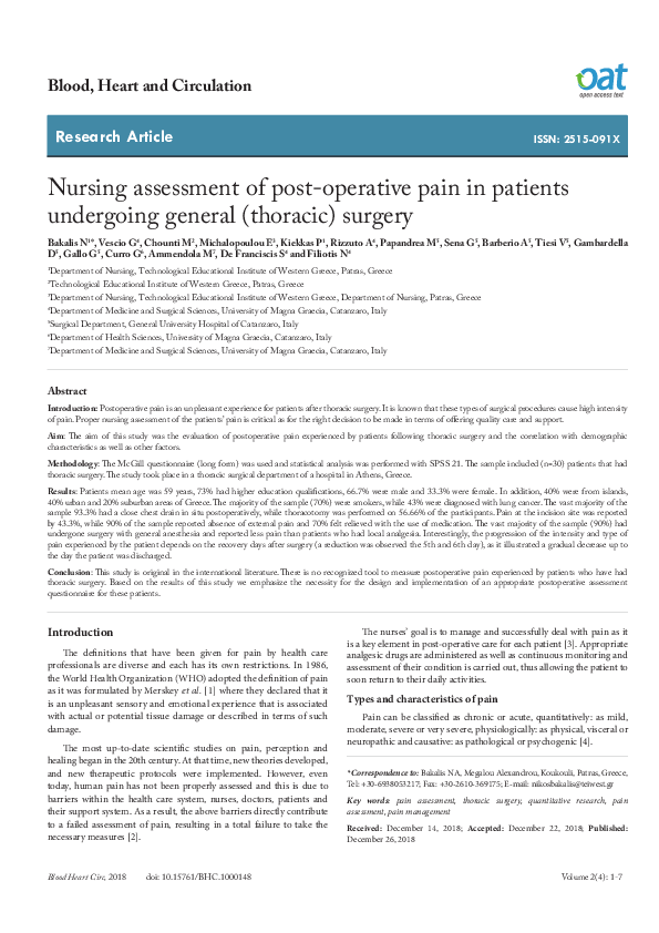 (PDF) Nursing assessment of post-operative pain in patients undergoing ...