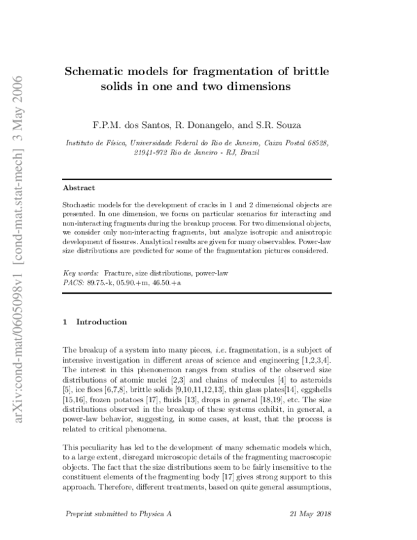 (PDF) Schematic models for fragmentation of brittle solids in one and ...