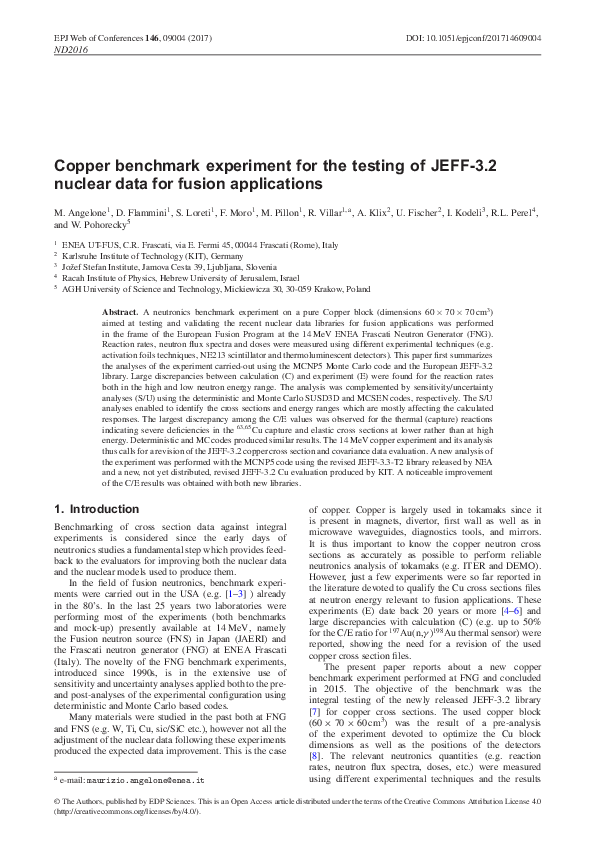 (PDF) Copper benchmark experiment for the testing of JEFF-3.2 nuclear ...