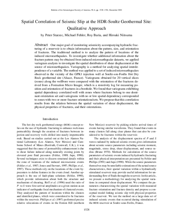 (PDF) Spatial Correlation of Seismic Slip at the HDR-Soultz Geothermal ...