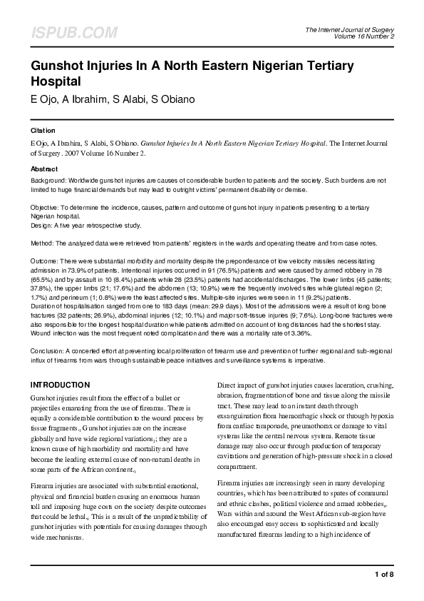 (PDF) Gunshot Injuries In A North Eastern Nigerian Tertiary Hospital