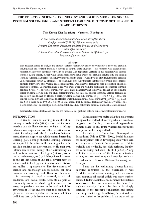 (PDF) The Effect of Science Technology and Society Model on Social ...