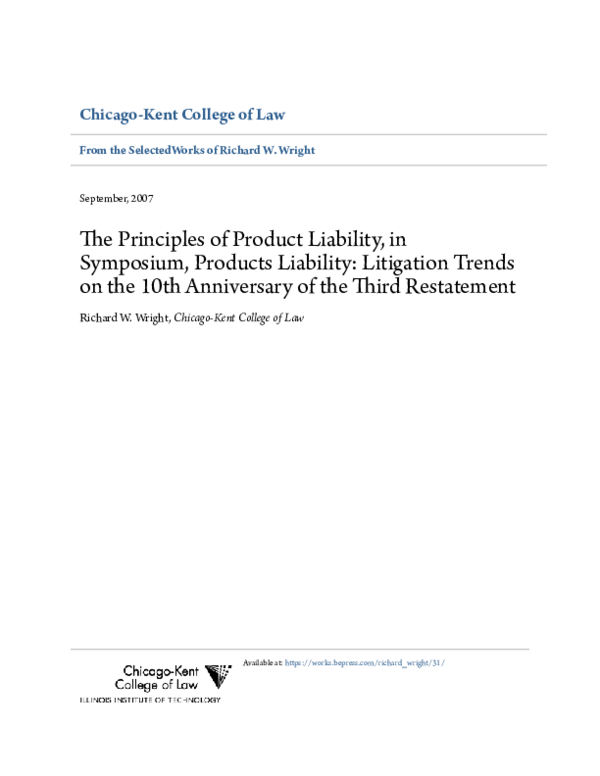 (PDF) The Principles of Product Liability, in Symposium, Products ...