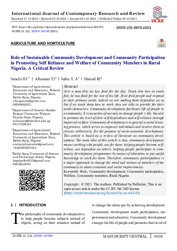 (PDF) Role of Sustainable Community Development and Community ...