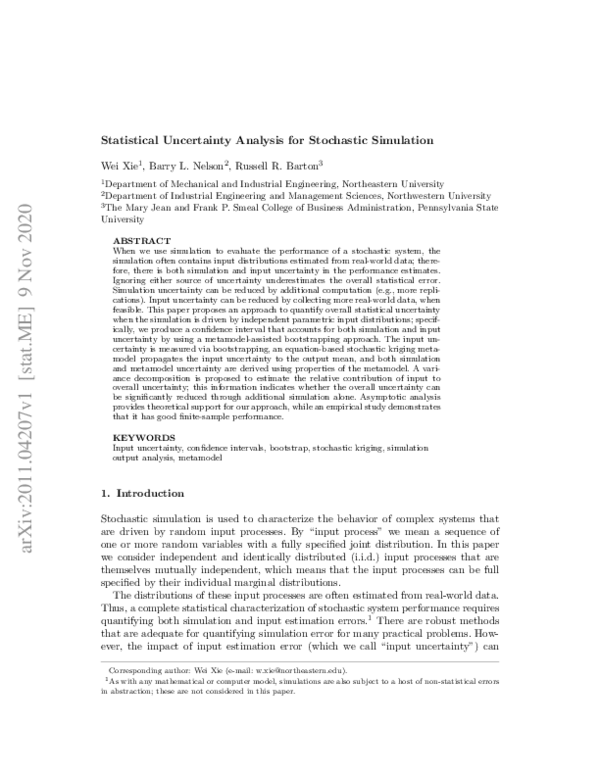 (PDF) Statistical uncertainty analysis for stochastic simulation with dependent input models
