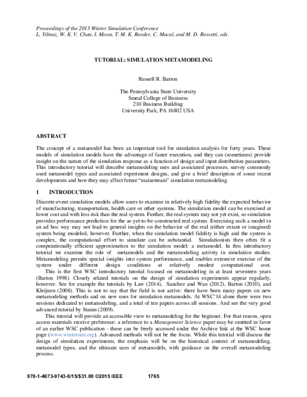 (PDF) Tutorial: Simulation metamodeling