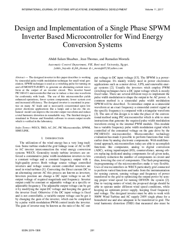Pdf Design And Implementation Of A Single Phase Spwm Inverter Based