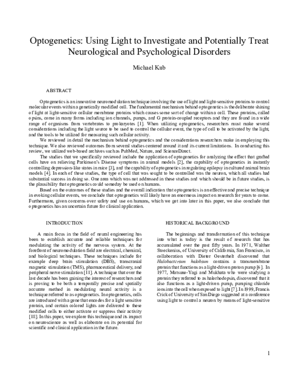 (PDF) Optogenetics: Using Light to Investigate and Potentially Treat ...