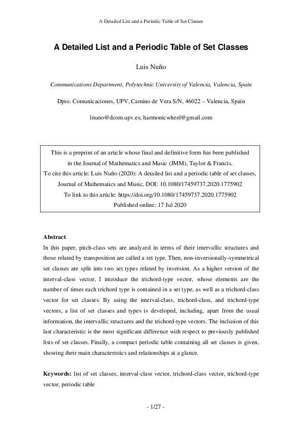 (PDF) A detailed list and a periodic table of set classes