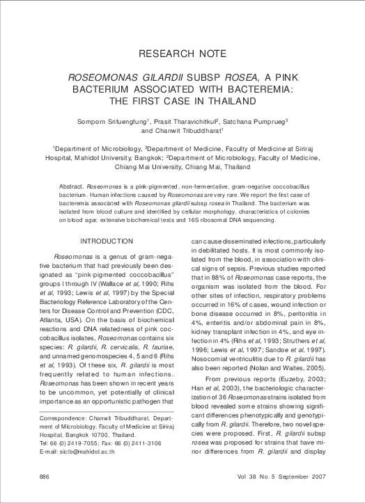 (PDF) Roseomonas gilardii subsp rosea, a pink bacterium associated with ...