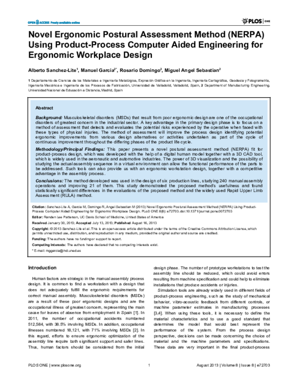 Pdf Novel Ergonomic Postural Assessment Method Nerpa Using Product Process Computer Aided