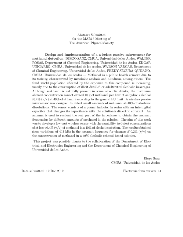 (PDF) Design and implementation of a wireless passive microsensor for methanol detection