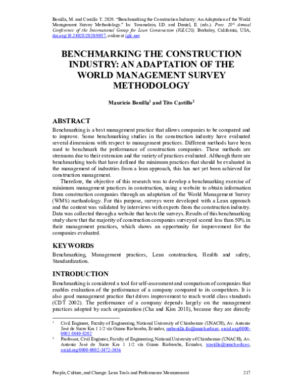 (PDF) Benchmarking the Construction Industry: An Adaptation of the World Management Survey ...