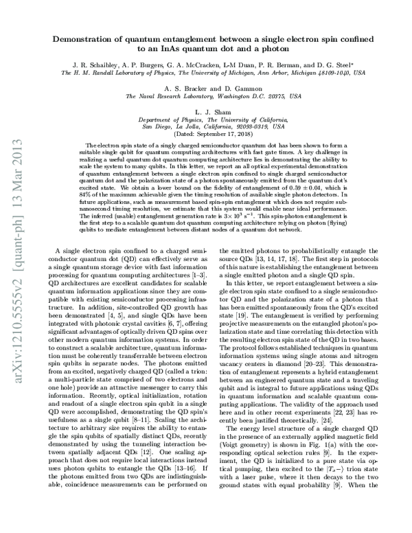 (PDF) Demonstration of Quantum Entanglement between a Single Electron ...