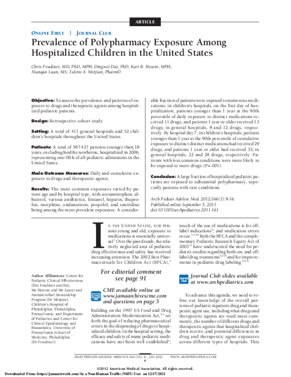 (PDF) Prevalence of Polypharmacy Exposure Among Hospitalized Children ...