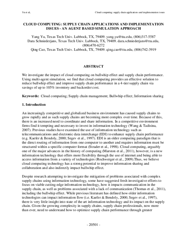 (PDF) Cloud Computing: Supply Chain Applications and Implementation issues - An Agent Based ...