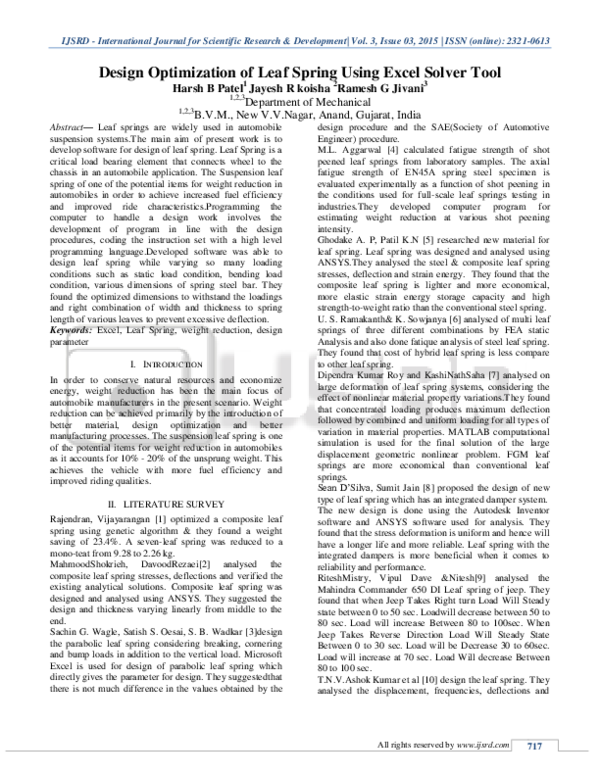 (PDF) Design Optimization of Leaf Spring Using Excel Solver Tool