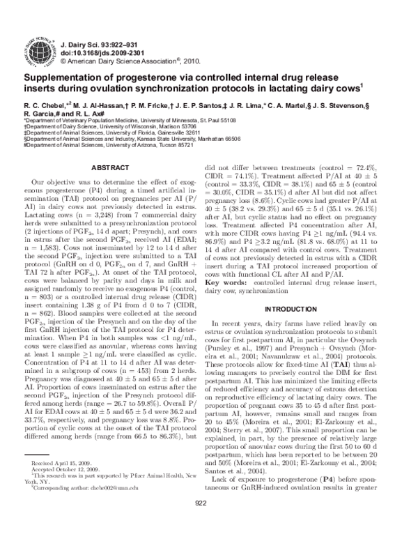 (PDF) Supplementation of progesterone via controlled internal drug ...
