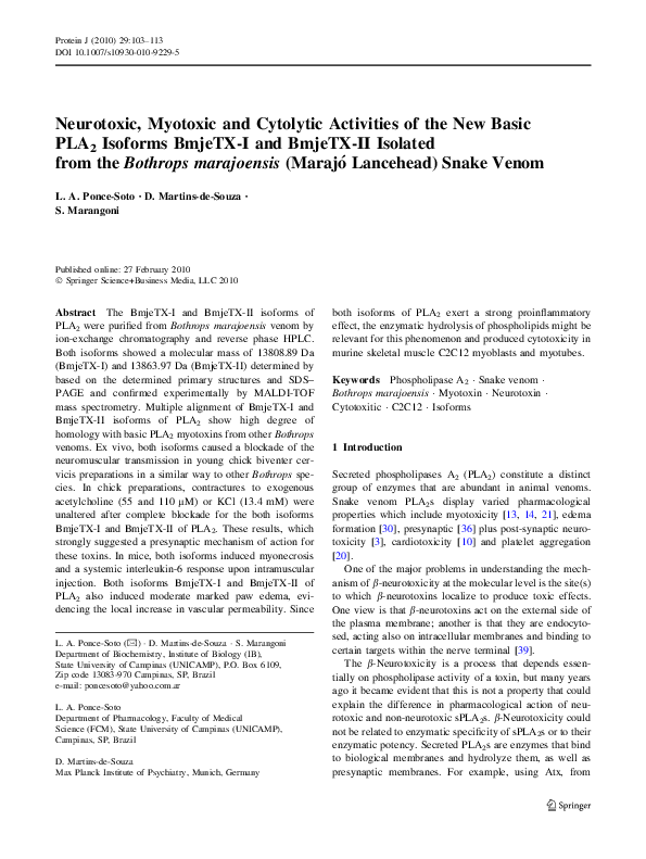 Neurotoxic, Myotoxic and Cytolytic Activities of the New Basic PLA 2 ...