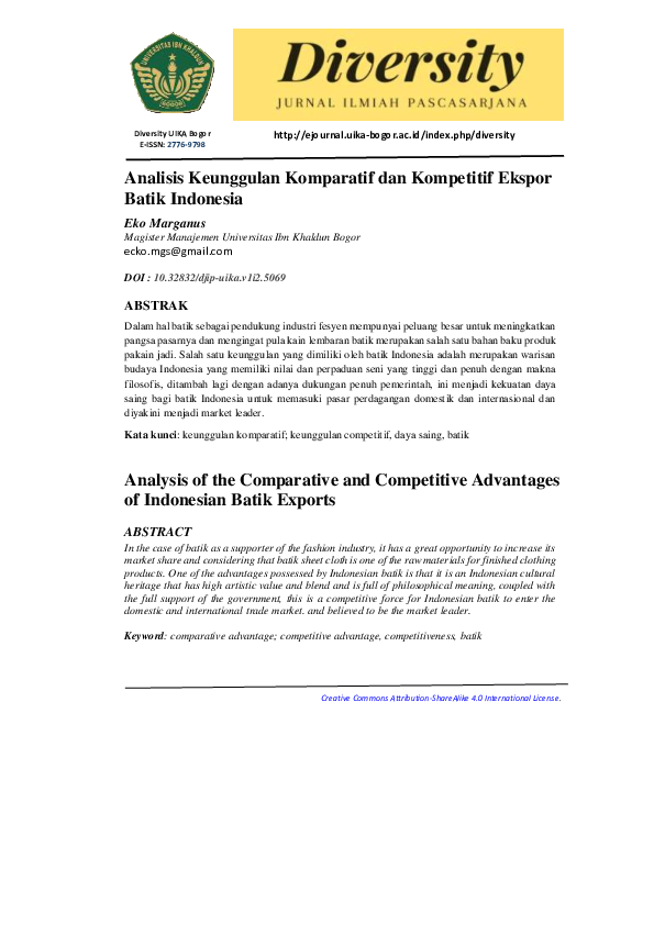 (PDF) Analisis Keunggulan Komparatif dan Kompetitif Ekspor Batik Indonesia