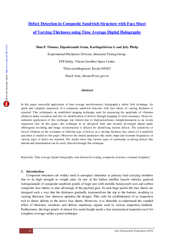 (PDF) Defect Detection in Composite Sandwich Structure with Face Sheet of Varying Thickness ...