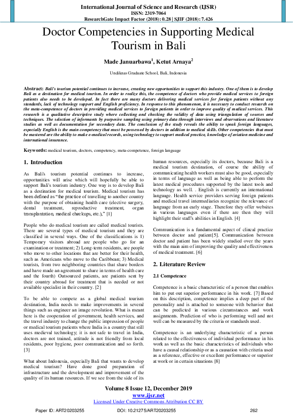 (PDF) Doctor Competencies in Supporting Medical Tourism in Bali
