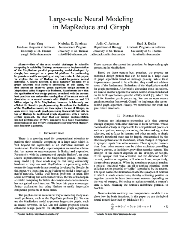 Pdf Large Scale Neural Modeling In Mapreduce And Giraph