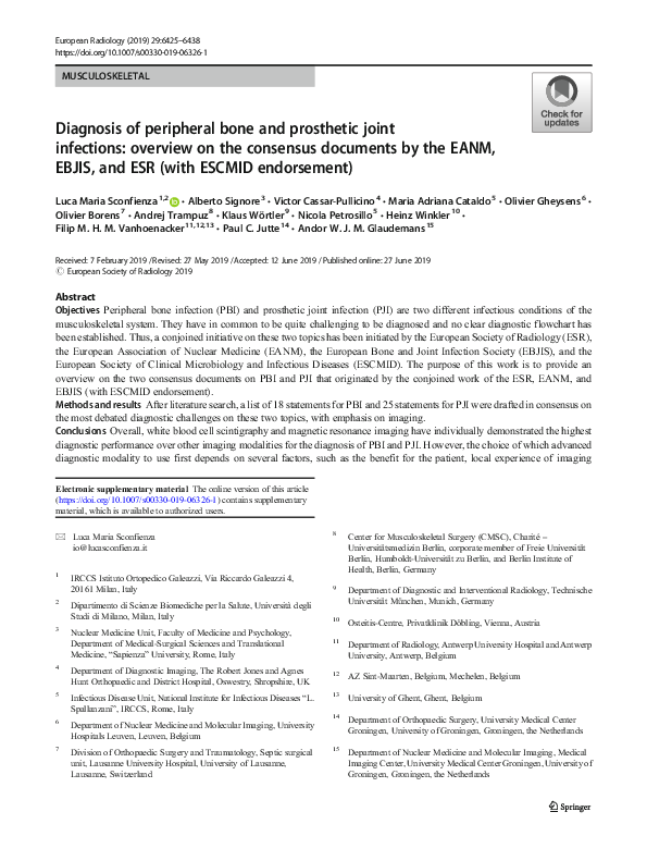 (PDF) Diagnosis of peripheral bone and prosthetic joint infections: overview on the consensus ...