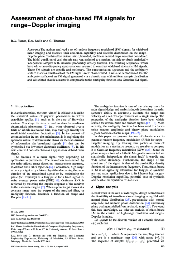 (PDF) Assessment of chaos-based FM signals for range-Doppler imaging