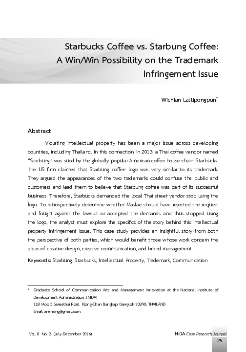 (PDF) Starbucks Coffee vs. Starbung Coffee: A Win/Win Possibility on ...