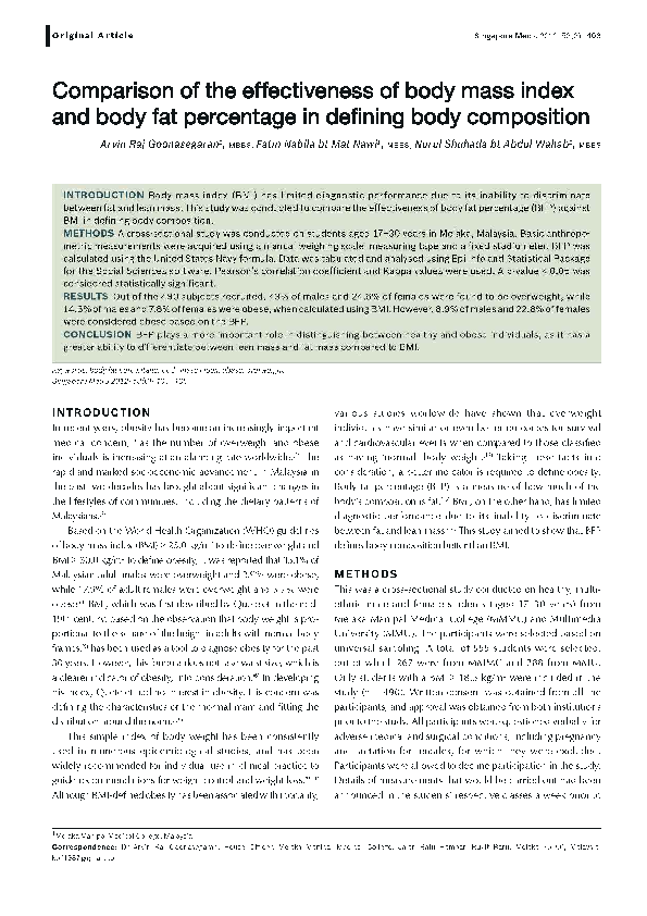 (PDF) Comparison of the effectiveness of body mass index and body fat ...