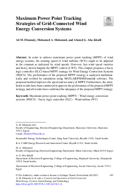 (PDF) Maximum Power Point Tracking Strategies of Grid-Connected Wind Energy Conversion Systems
