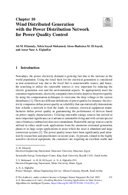 (PDF) Wind Distributed Generation with the Power Distribution Network for Power Quality Control