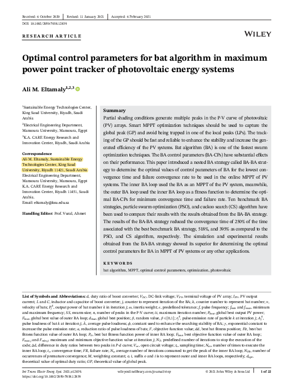 (PDF) Optimal control parameters for bat algorithm in maximum power ...