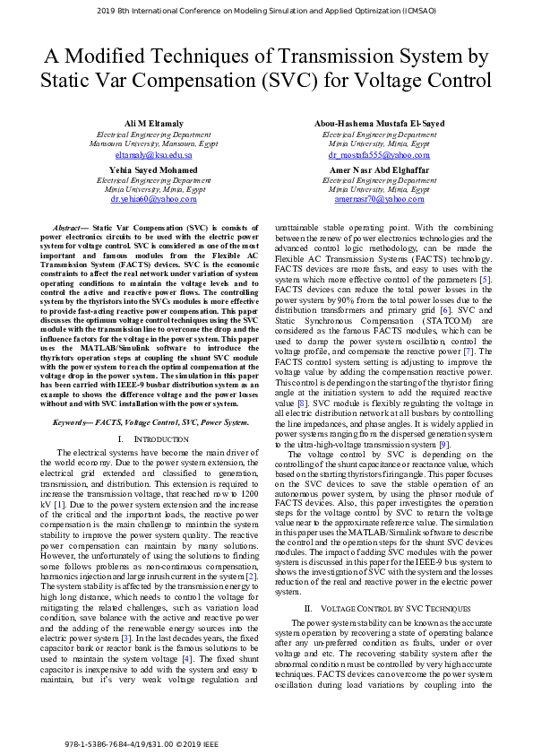 Pdf A Modified Techniques Of Transmission System By Static Var