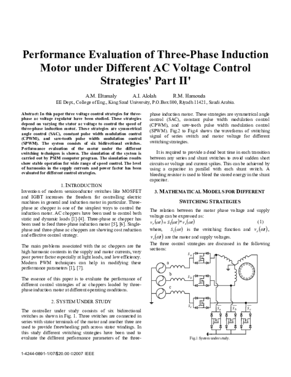 Pdf Performance Evaluation Of Three Phase Induction Motor Under