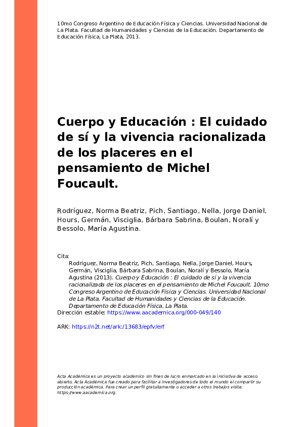 (PDF) Cuerpo y Educación: el cuidado de sí y la vivencia racionalizada ...