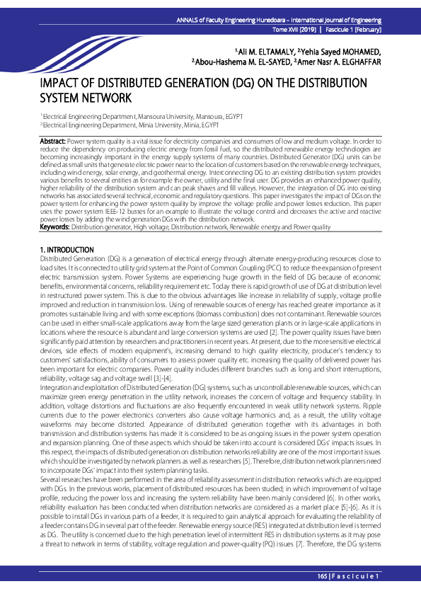 Pdf Impact Of Distributed Generation Dg On The Distribution System