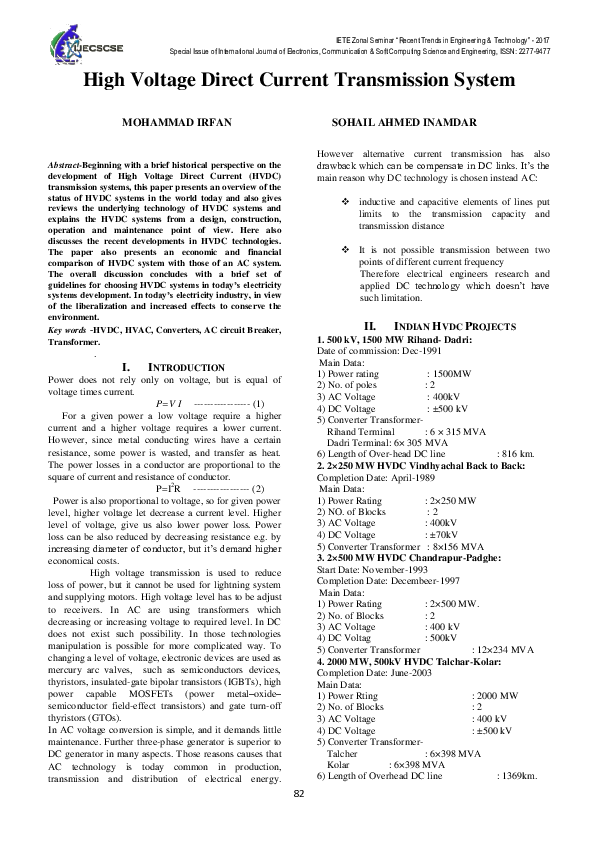 (PDF) High-Voltage Direct Current Transmission System