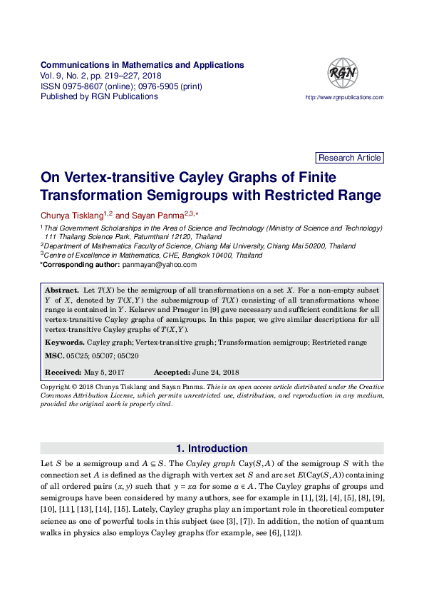 Pdf On Vertex Transitive Cayley Graphs Of Finite Transformation Semigroups With Restricted Range