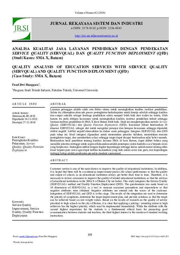 (PDF) Analisa Kualitas Jasa Layanan Pendidikan Dengan Pendekatan Service Quality (SERVQUAL) Dan ...