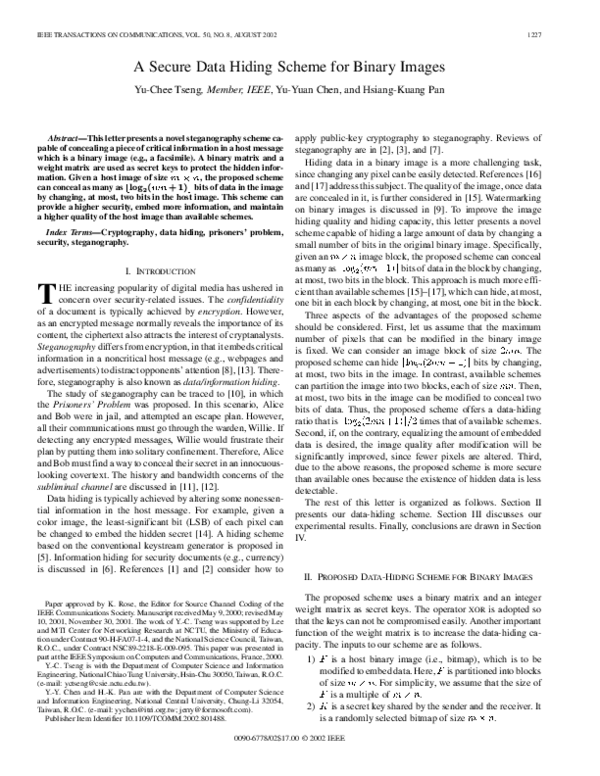 (PDF) A secure data hiding scheme for binary images (PDF) A secure data hiding scheme for binary images
