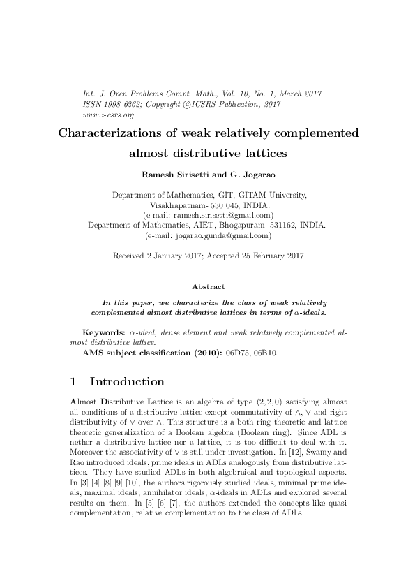 (PDF) Characterizations of Weak Relatively Complemented Almost Distributive Lattices | Ramesh ...
